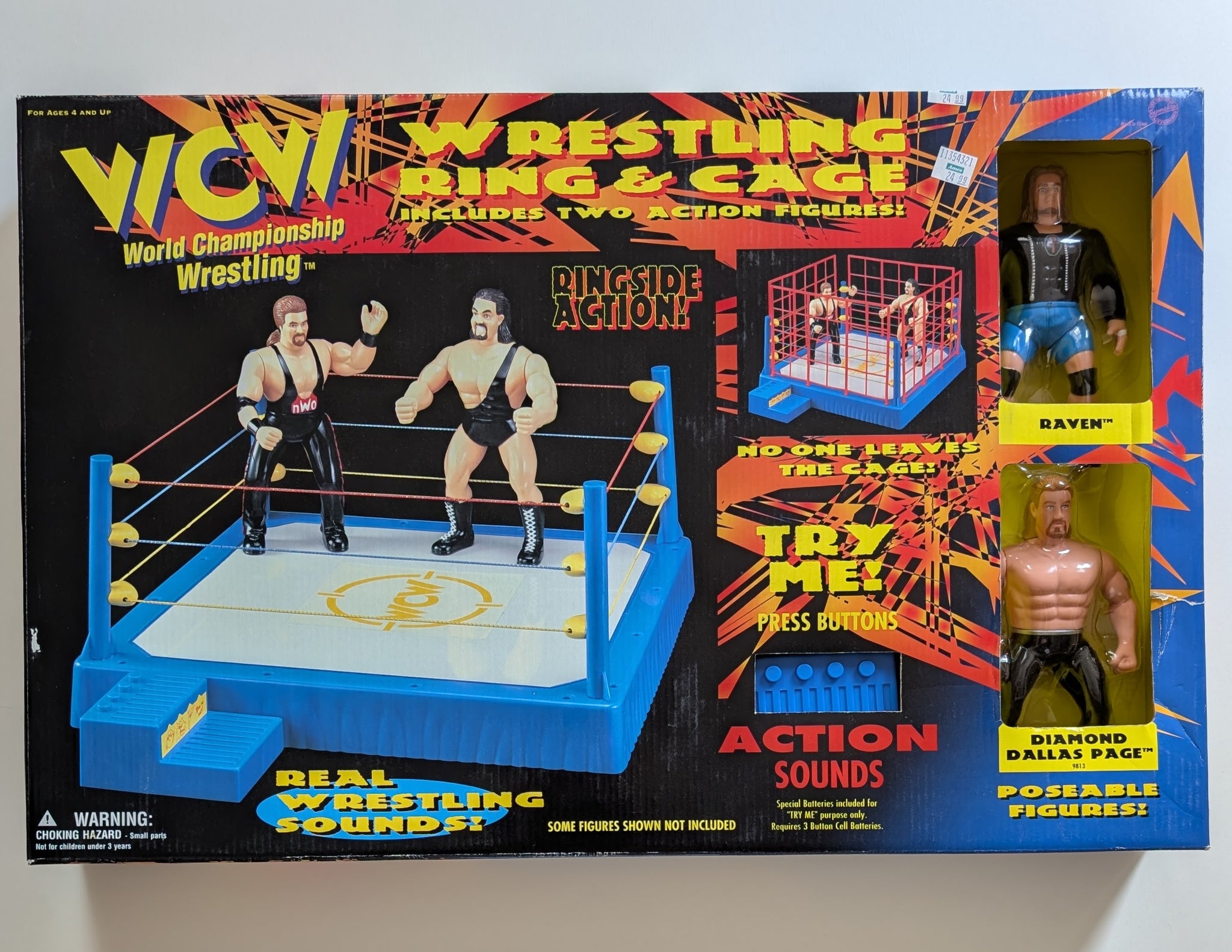 1998 WCW OSFTM 6.5" Articulated Wrestling Ring & Cage [With Raven & Di ...