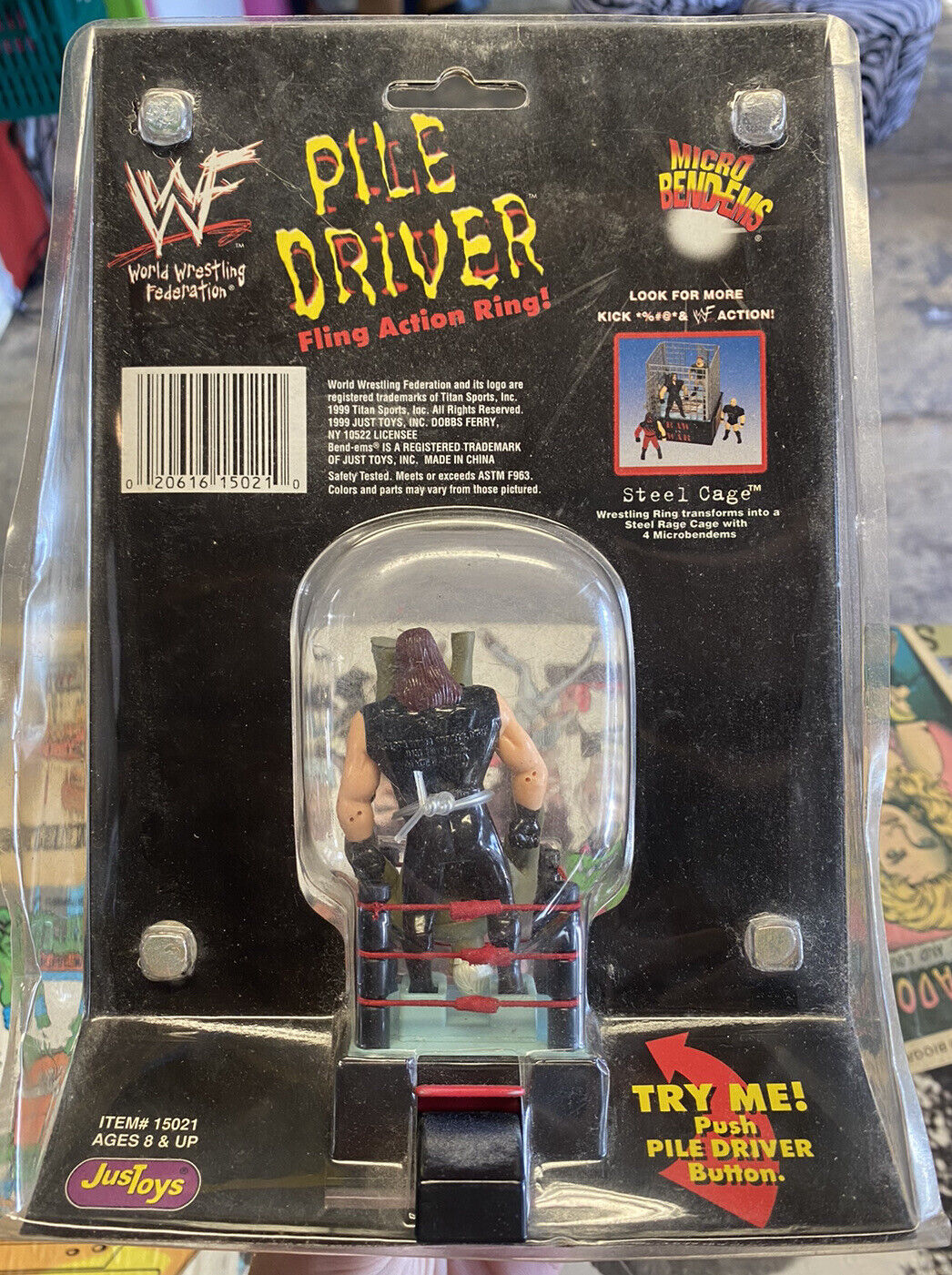 1999 WWF Just Toys Micro Bend-Ems Pile Driver Fling Action Ring Undert ...