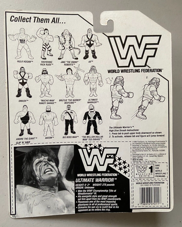 1990 WWF Hasbro Series 1 Ultimate Warrior with Ultimate Smash ...