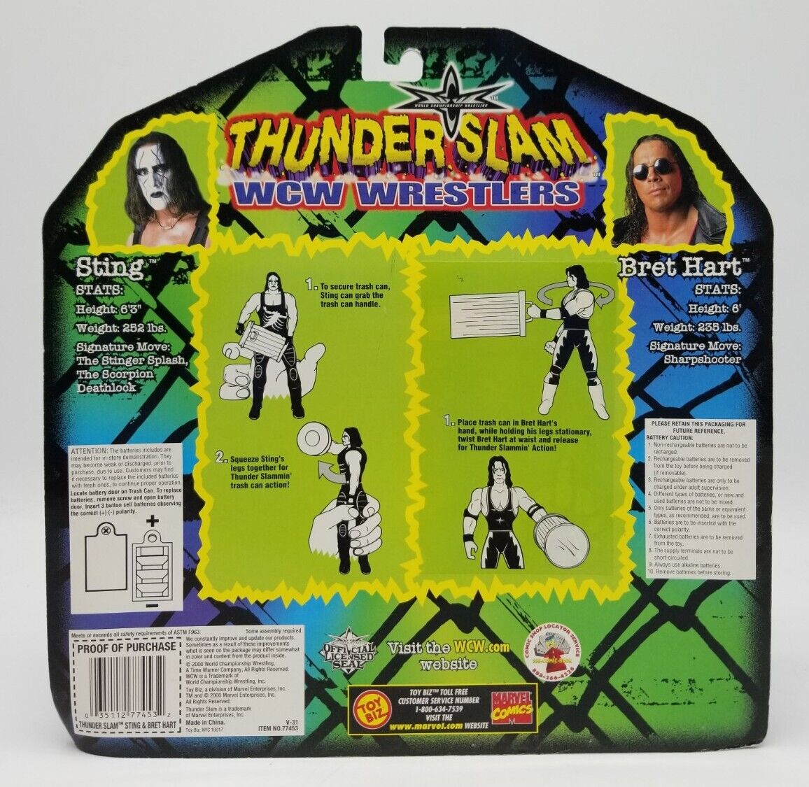 2000 WCW Toy Biz Thunder Slam Wrestlers Sting & Bret Hart – Wrestling Figure Database