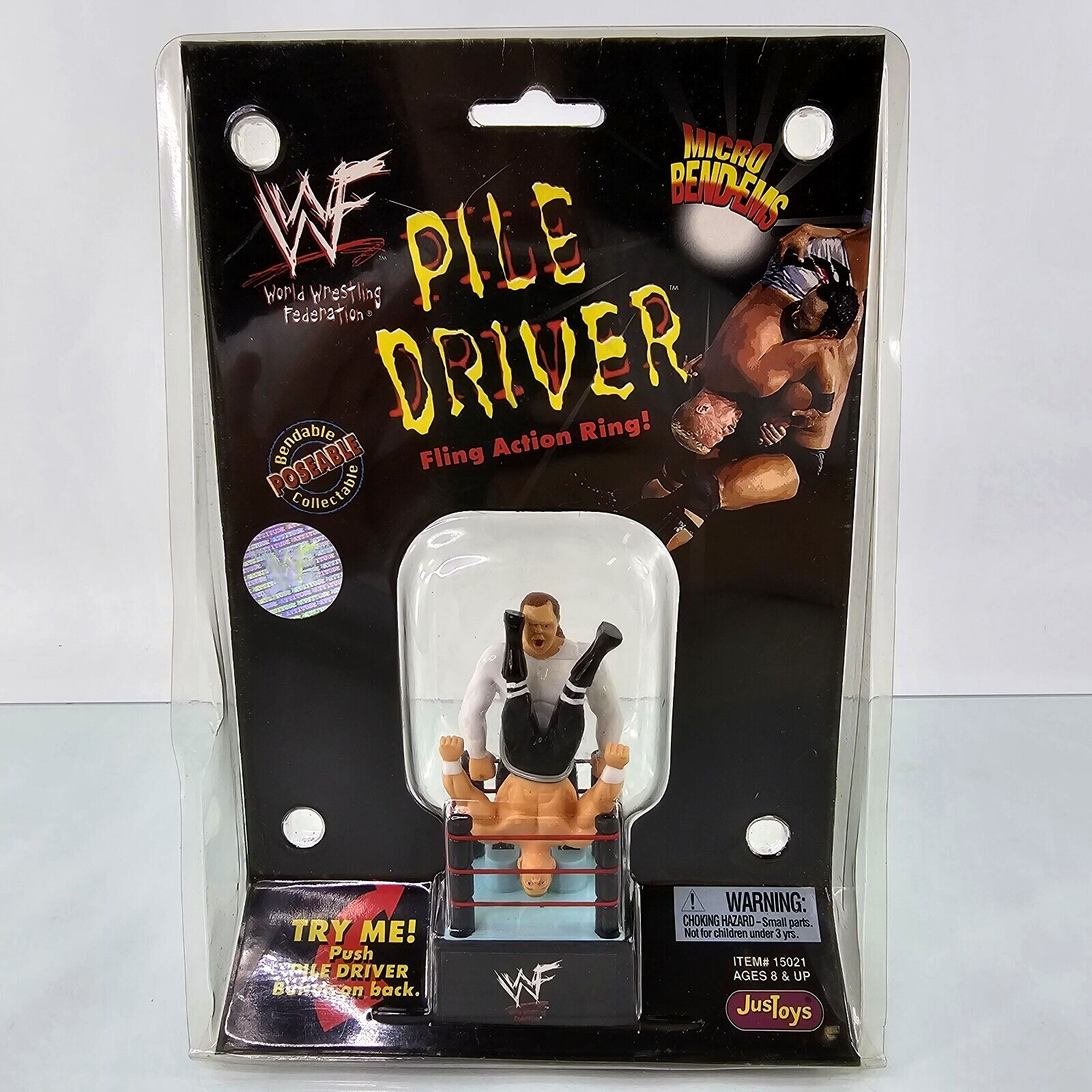 1999 WWF Just Toys Micro Bend-Ems Pile Driver Fling Action Ring Gangre ...