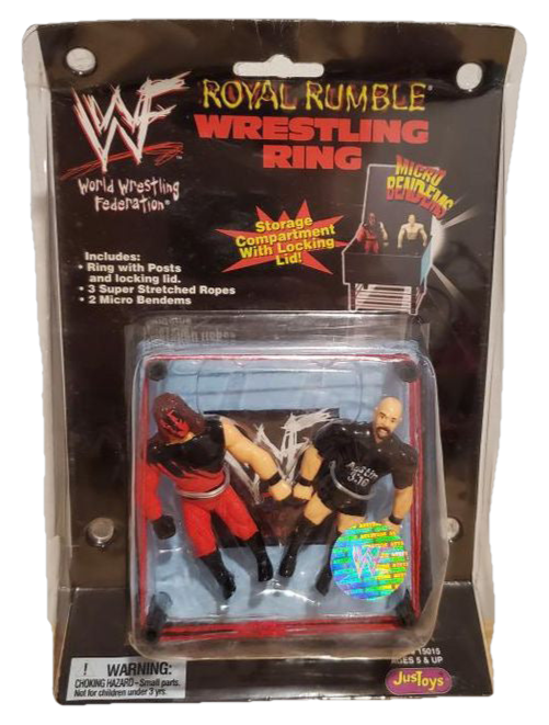 1998 WWF Just Toys Micro Bend-Ems Royal Rumble Wrestling Ring Kane & S ...