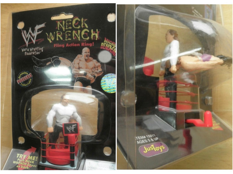 1999 WWF Just Toys Micro Bend-Ems Neck Wrench Fling Action Ring Gangre ...