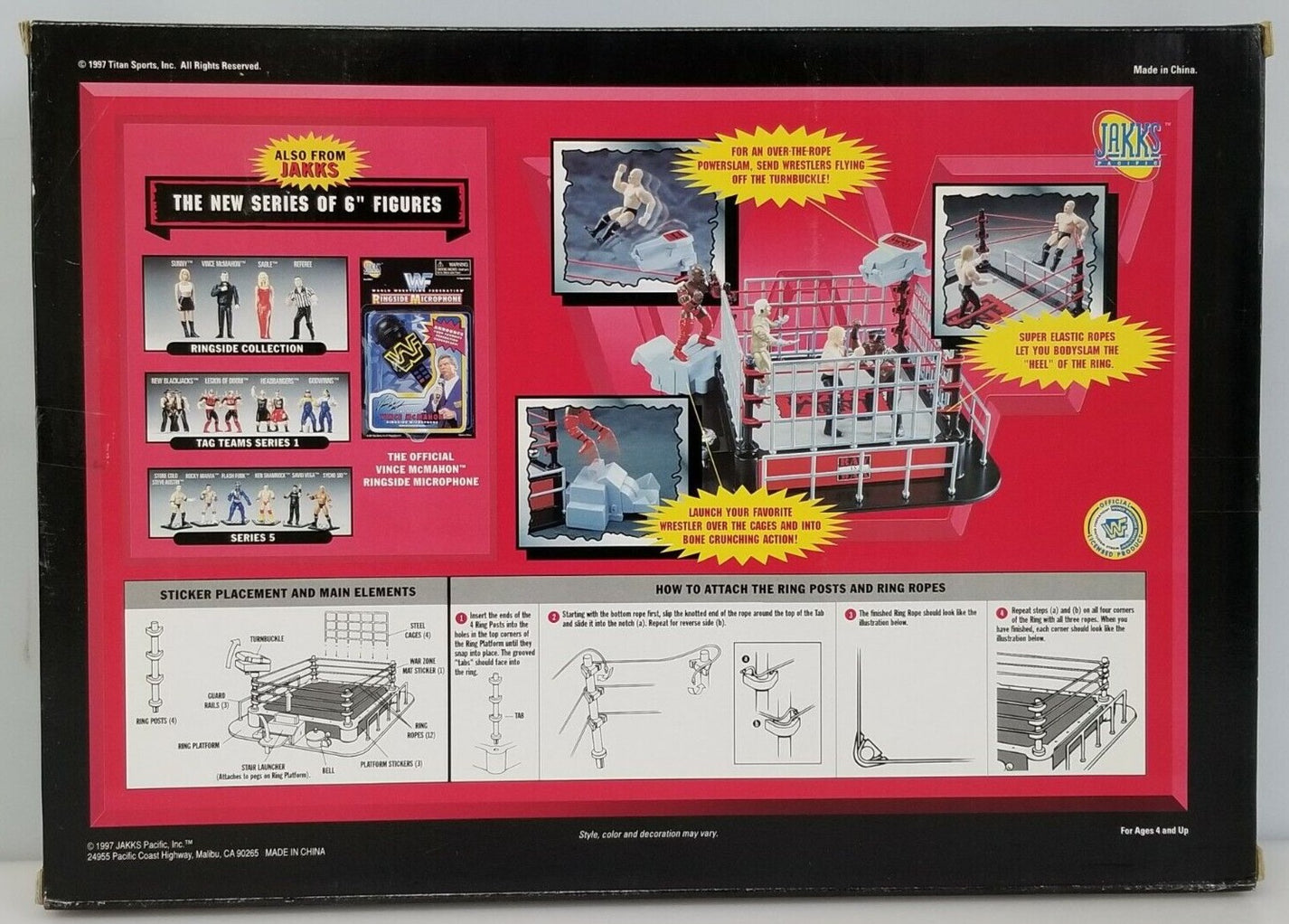 1997 WWF Jakks Pacific Mini Slammin' Action Raw Is War Action Ring & F ...