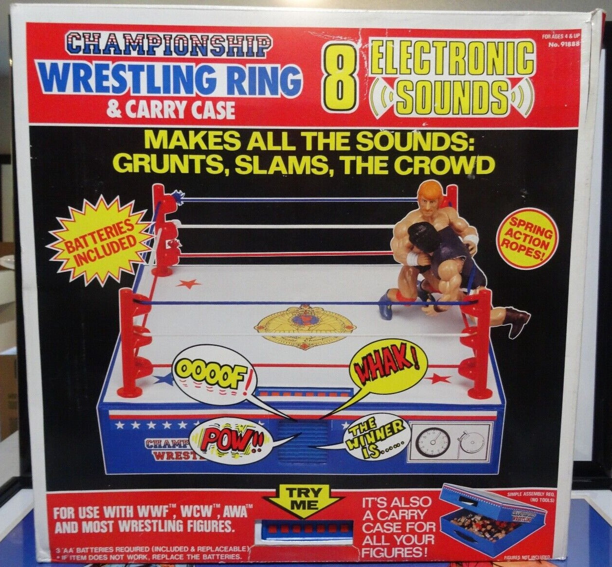 1990 In Time Products Championship Wrestling Ring Action & Carry Case ...